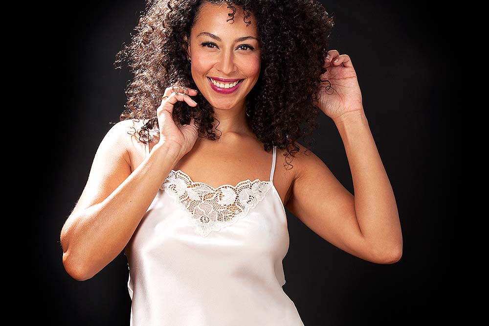 Caroline Silk Camisole And French Knickers In Ivory With Guipure Sulis Silks